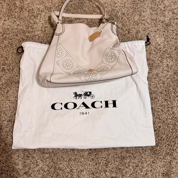 Coach | Bags | Coach Edie Mini Stud Chalk Pebbled Leather Shoulder Bag ...